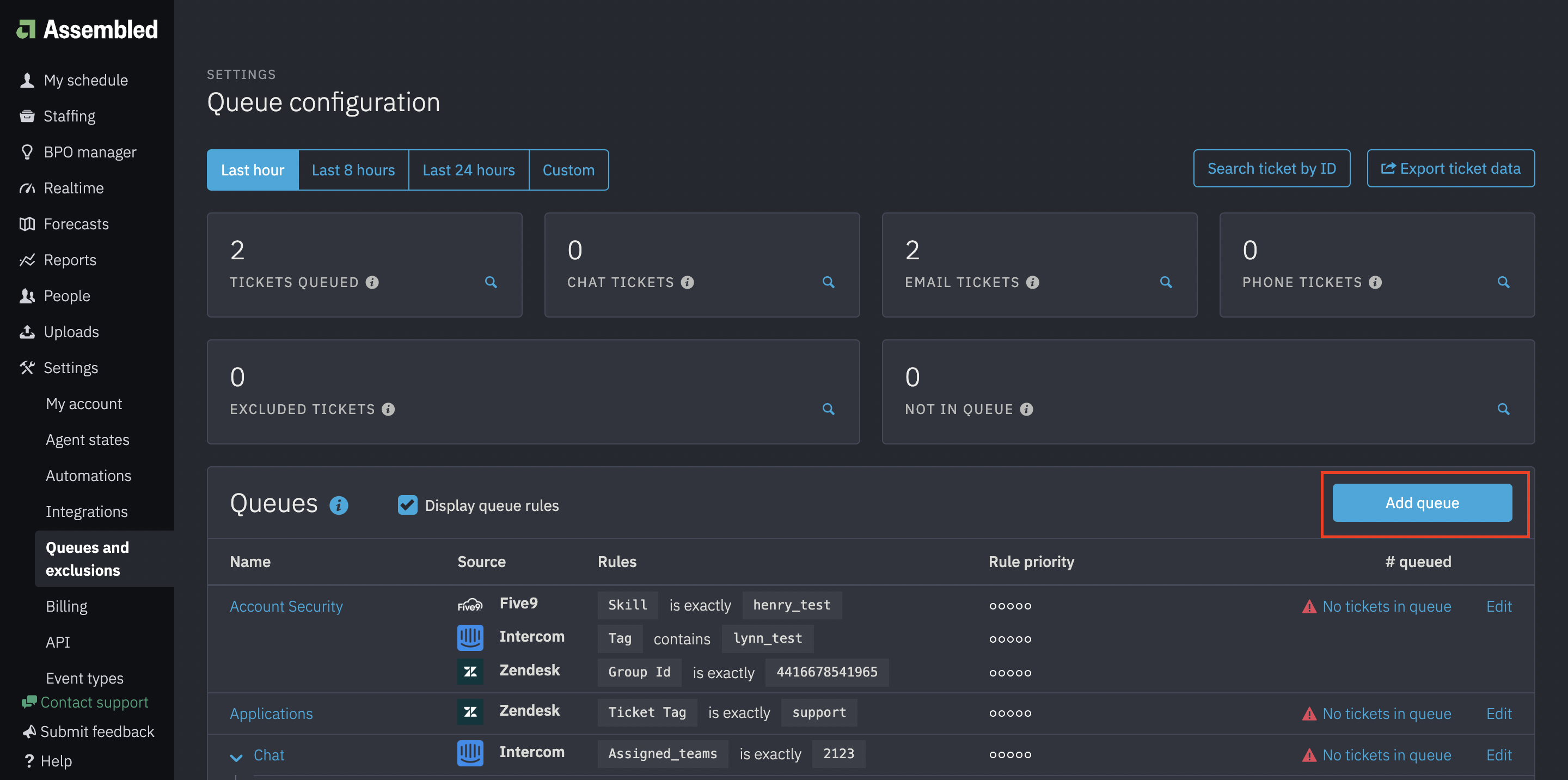Queue configuration & ticket exclusions – Assembled
